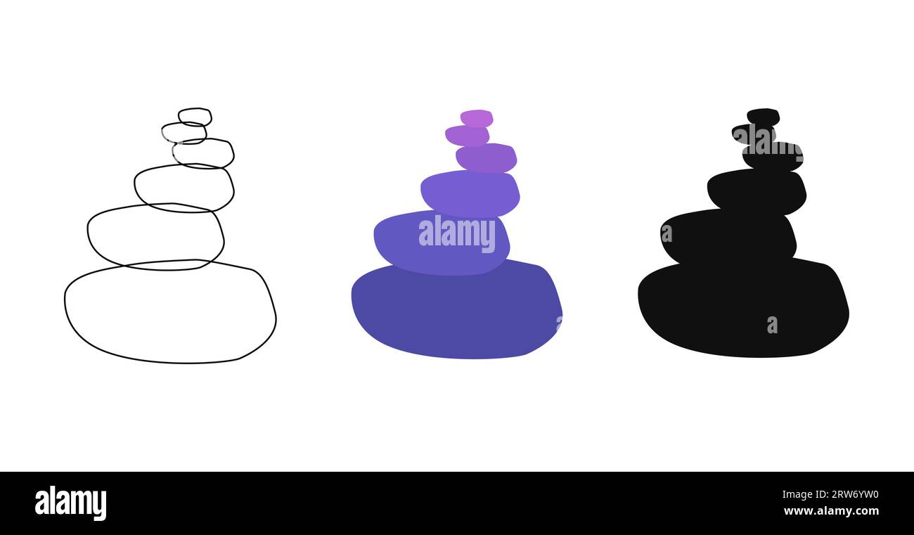 Zen Buddhist stones in pile. Purple, violet color, silhouette, outline ...