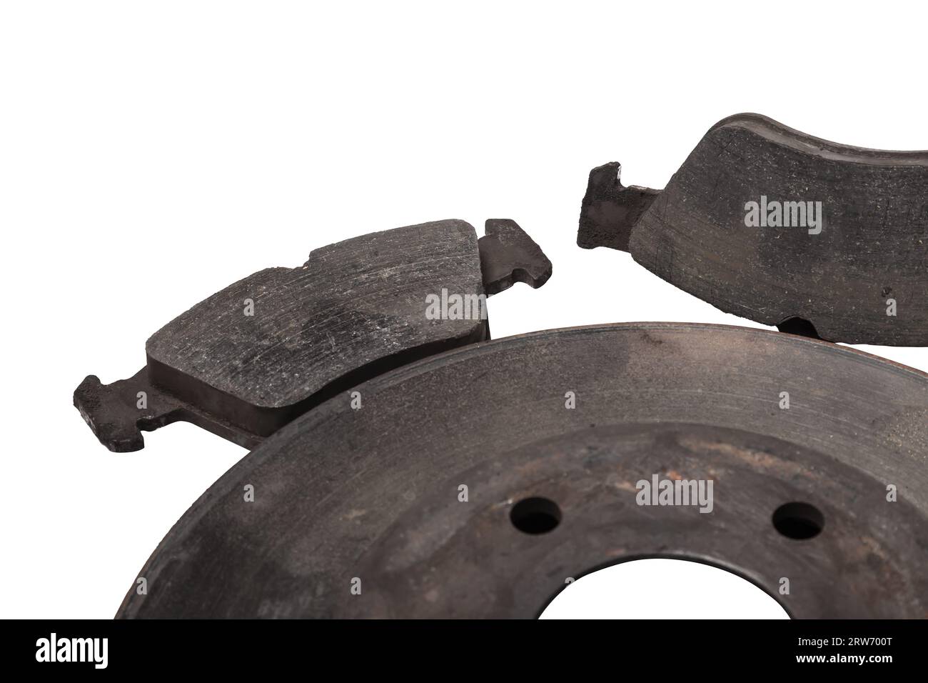 A set of brake pads on a white isolated background in a photo studio of ...