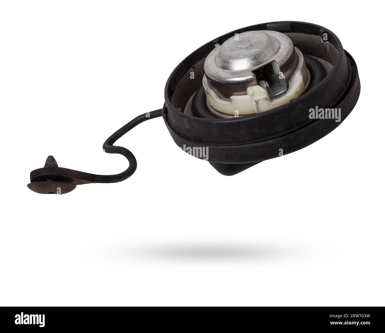 Plastic fuel filler tank cap on white isolated background. Oil and gas ...