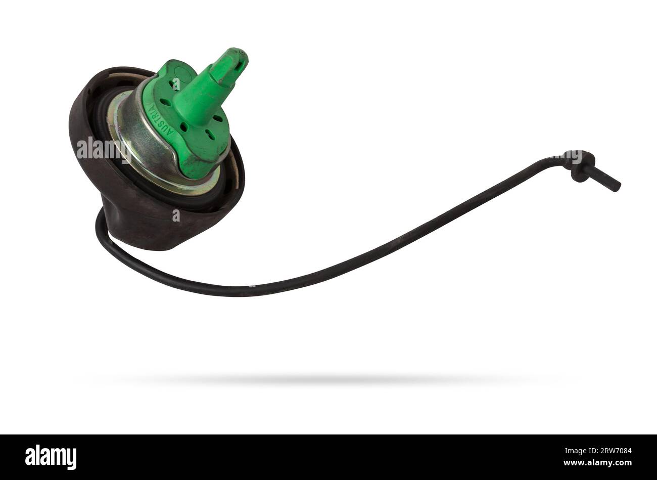 Plastic fuel filler tank cap on white isolated background. Oil and gas ...