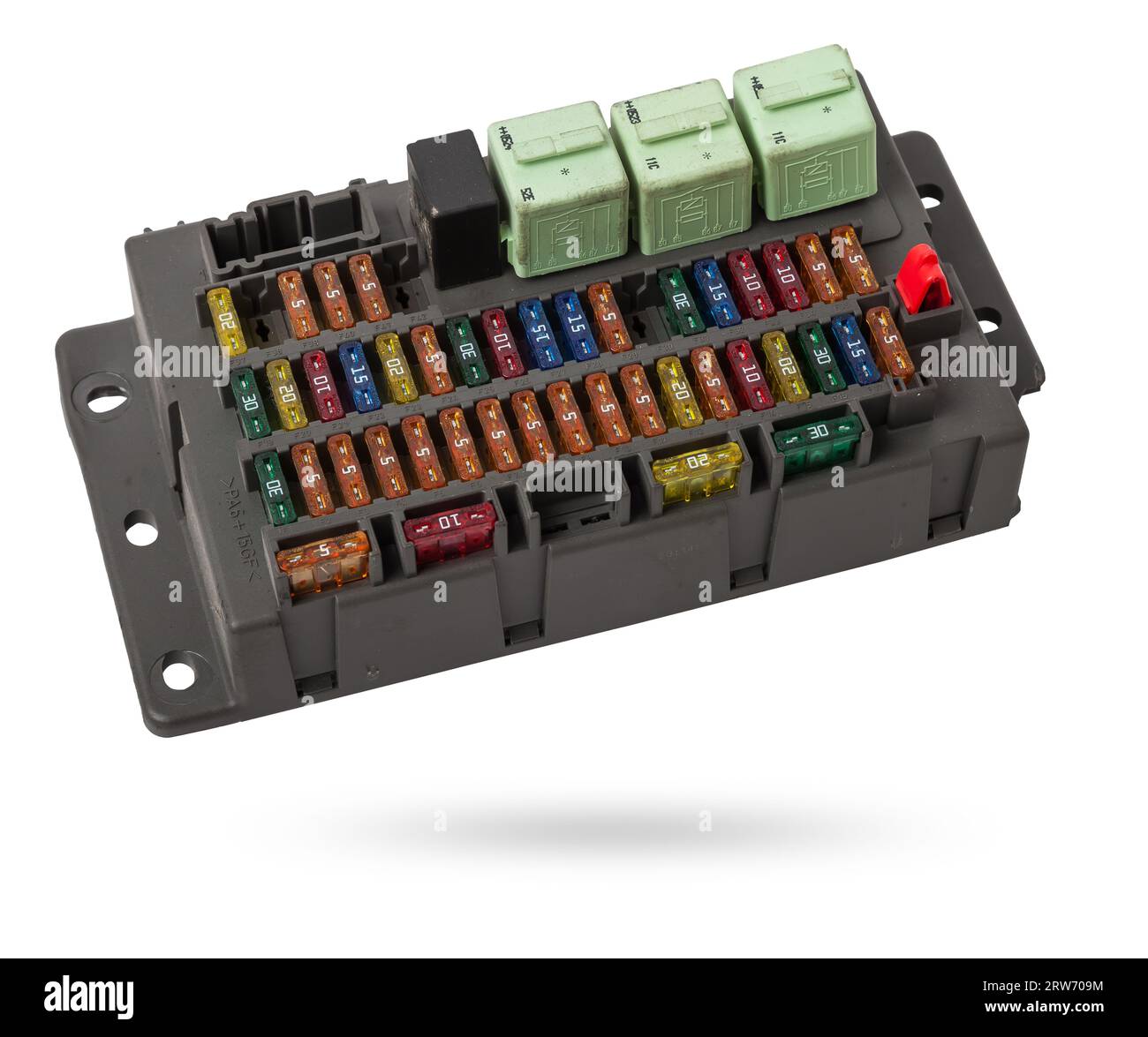 Automotive fuses box in different colors and each color is responsible ...
