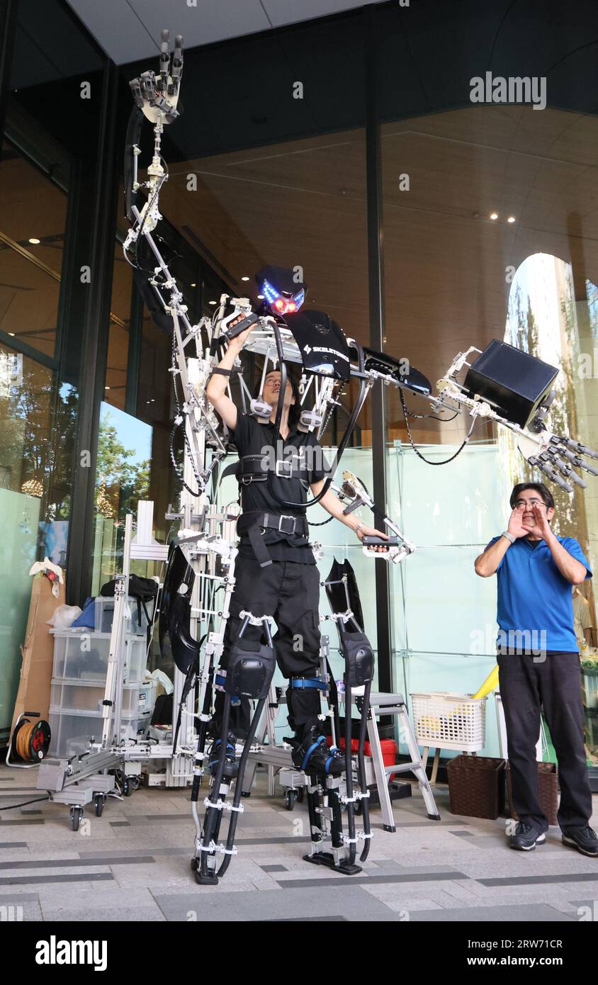 Tokyo, Japan. 17th Sep, 2023. A man demonstrates a 3-meter tall ...