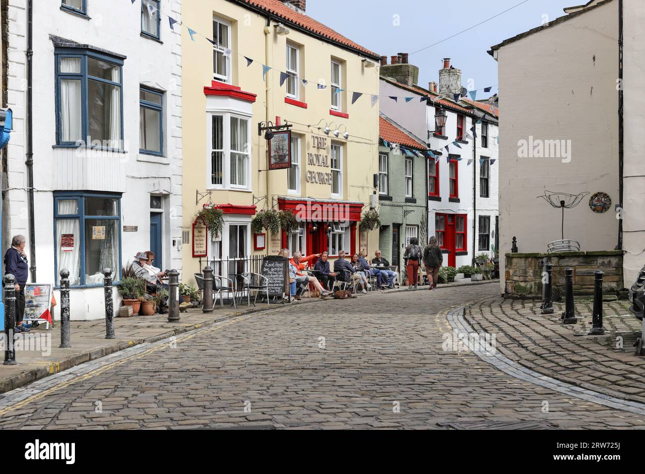 Staithes High Street and the Royal George Pub, North Yorkshire, UK ...
