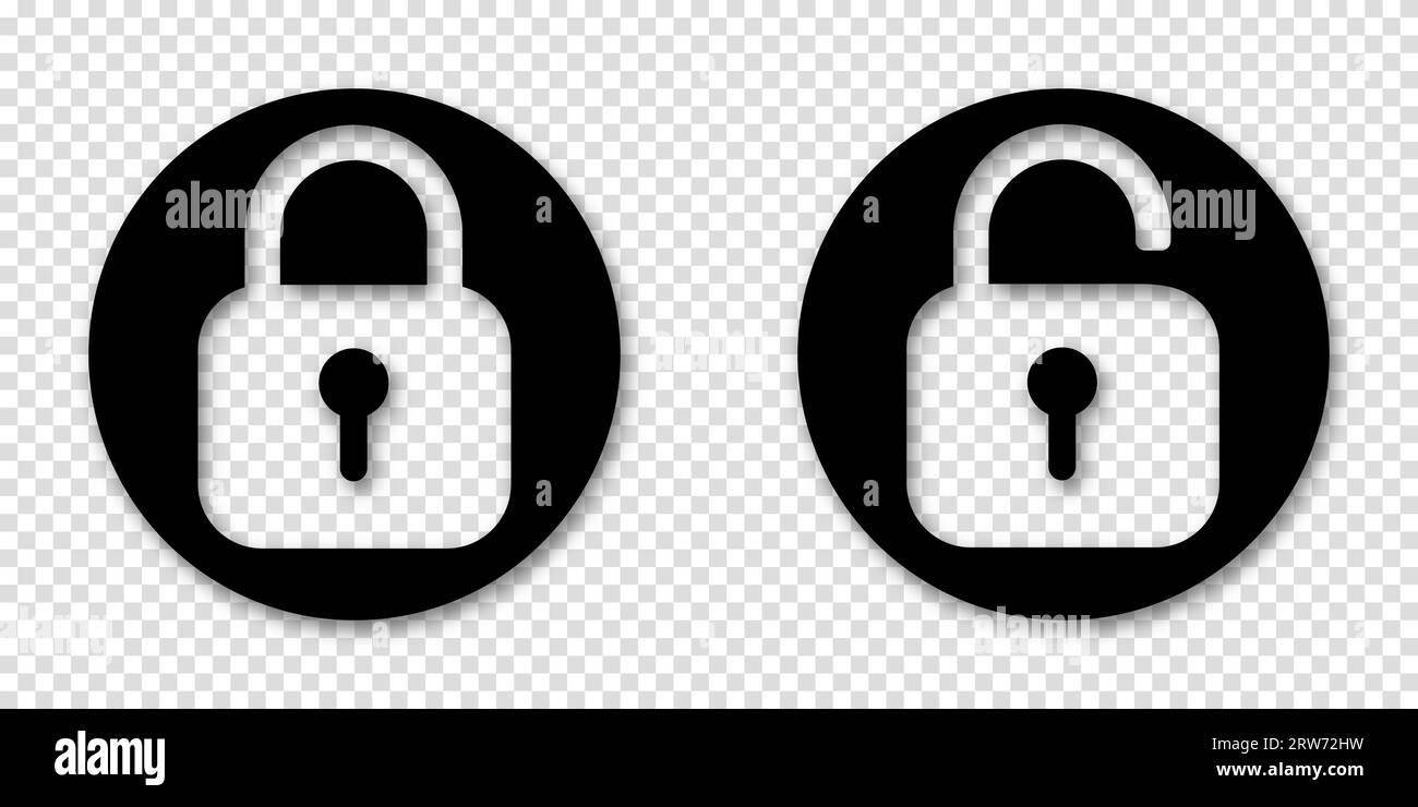 Locked and unlocked padlock icon. Vector clipart illustration. Transparent background Stock ...