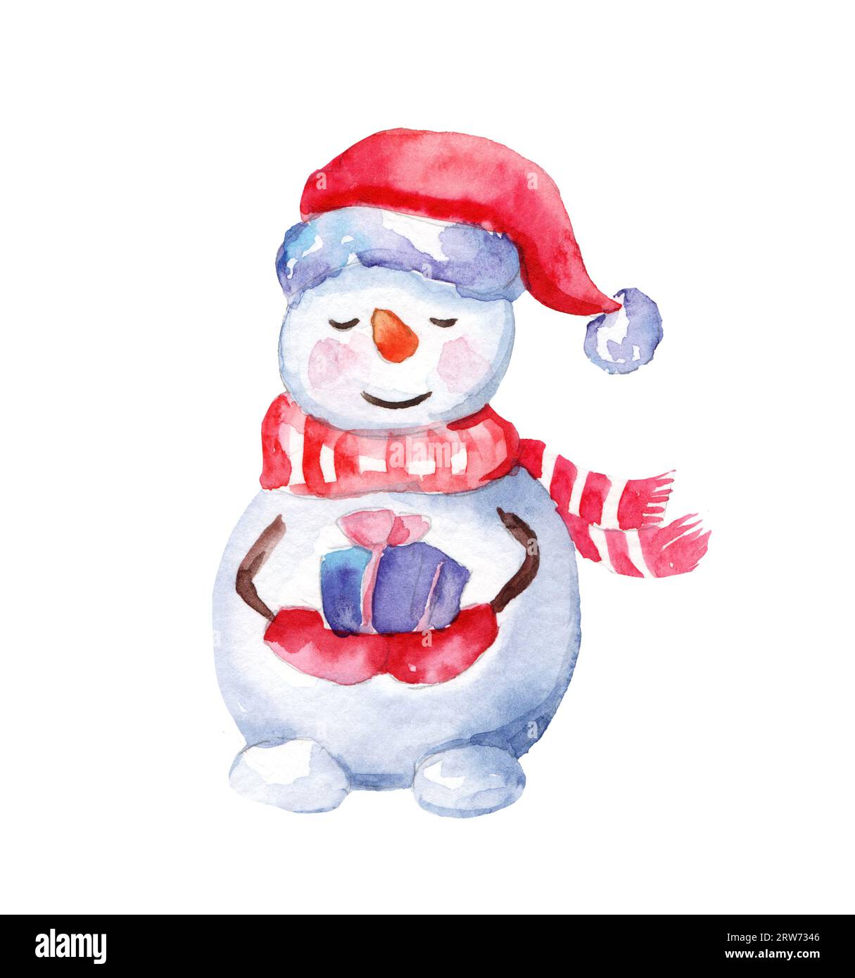 Watercolor merry christmas set of character snowmans illustration ...
