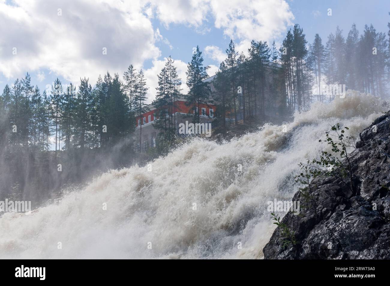 waterfall during opened locks for idle discharge of water at a small ...