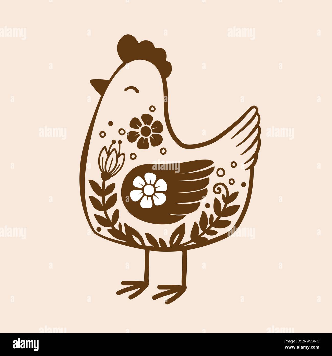 Vector hand drawn hen in retro style. Ornate doodle of domestic birds ...