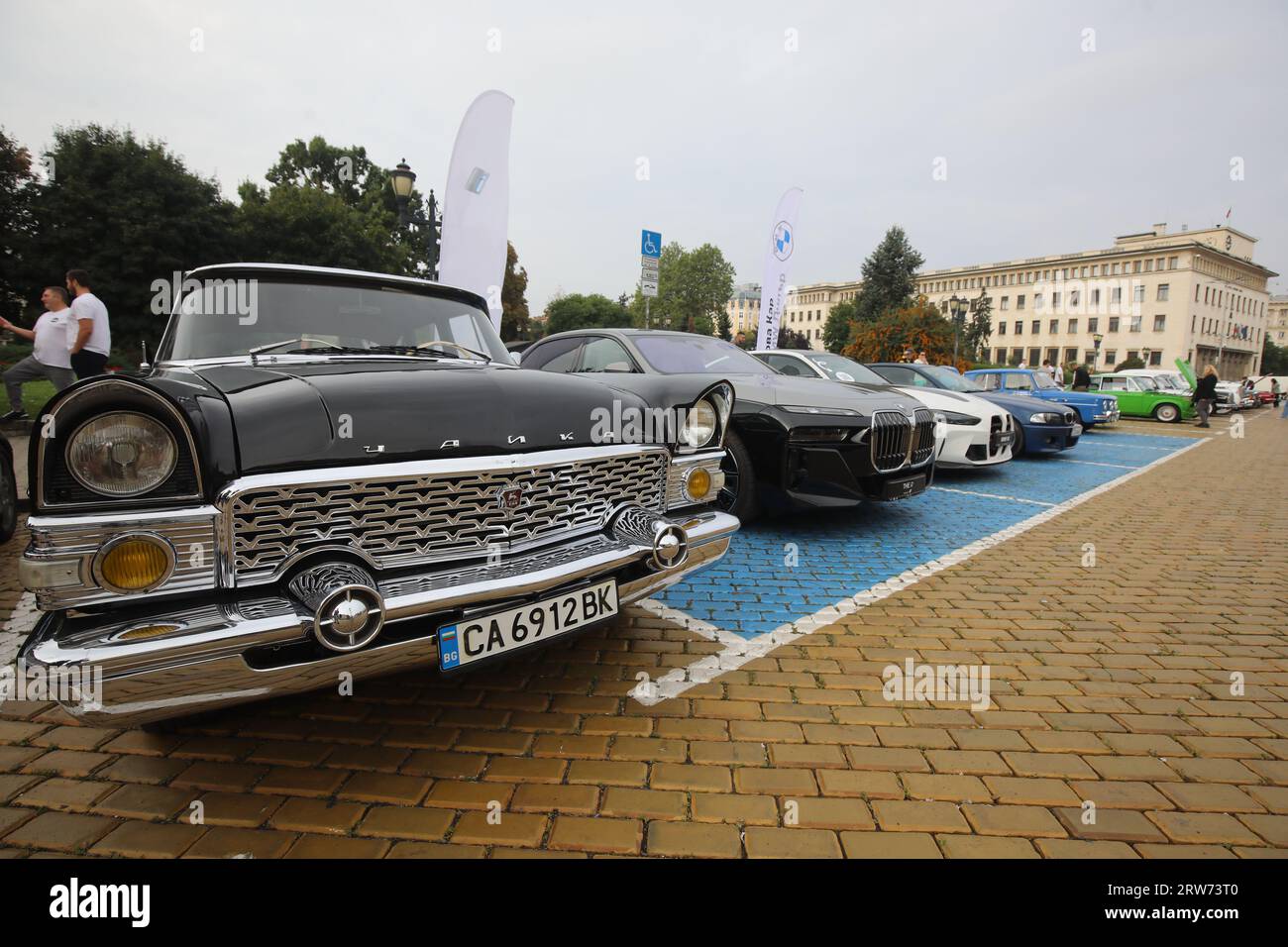 Autumn retro car salon in the center of the capital of Bulgaria, Sofia ...