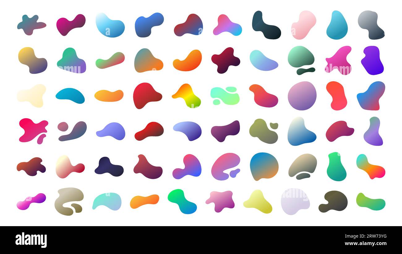 Set of gradient blob liquid elements. Fluid blob gradient elements. Liquid shapes, round ...