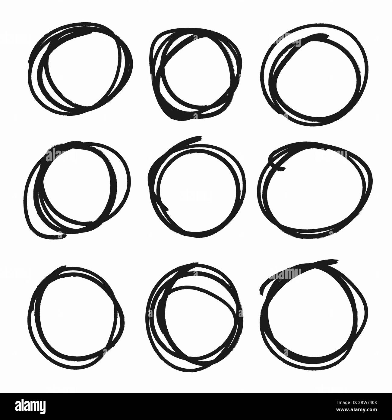 Hand drawn set of border and frame for design use. Vector doodle oval ...