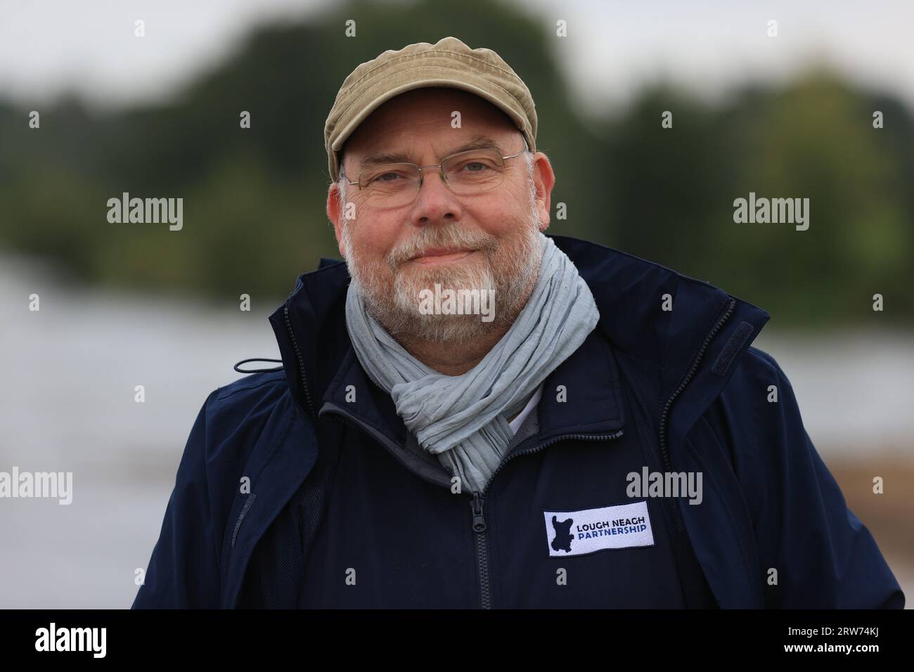 Gerry Darby, Lough Neagh Partnership Manager on the shore of Ballyronan ...