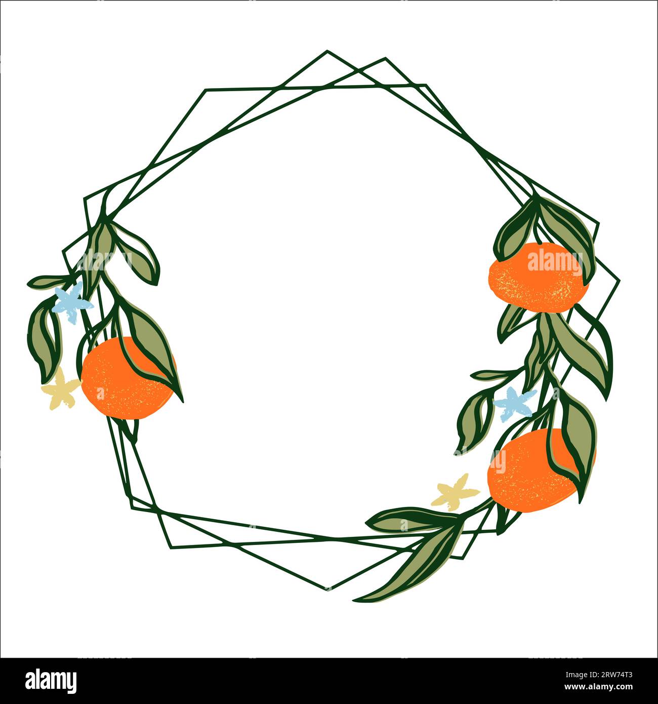 Orange summer fruit geometry wreath. Summer frame for card, tag or ...
