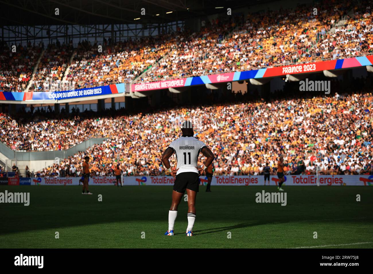 Fiji's Semi Radradra stands on the pitch during the Rugby World Cup ...