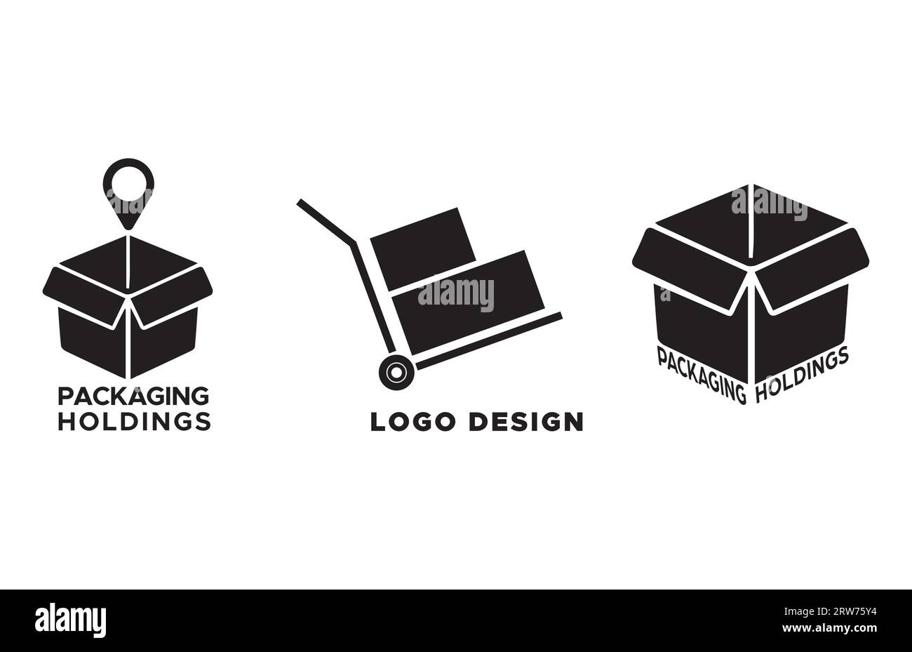 Set of 3 Packaging Company Logo Designs with Black and White Concepts ...