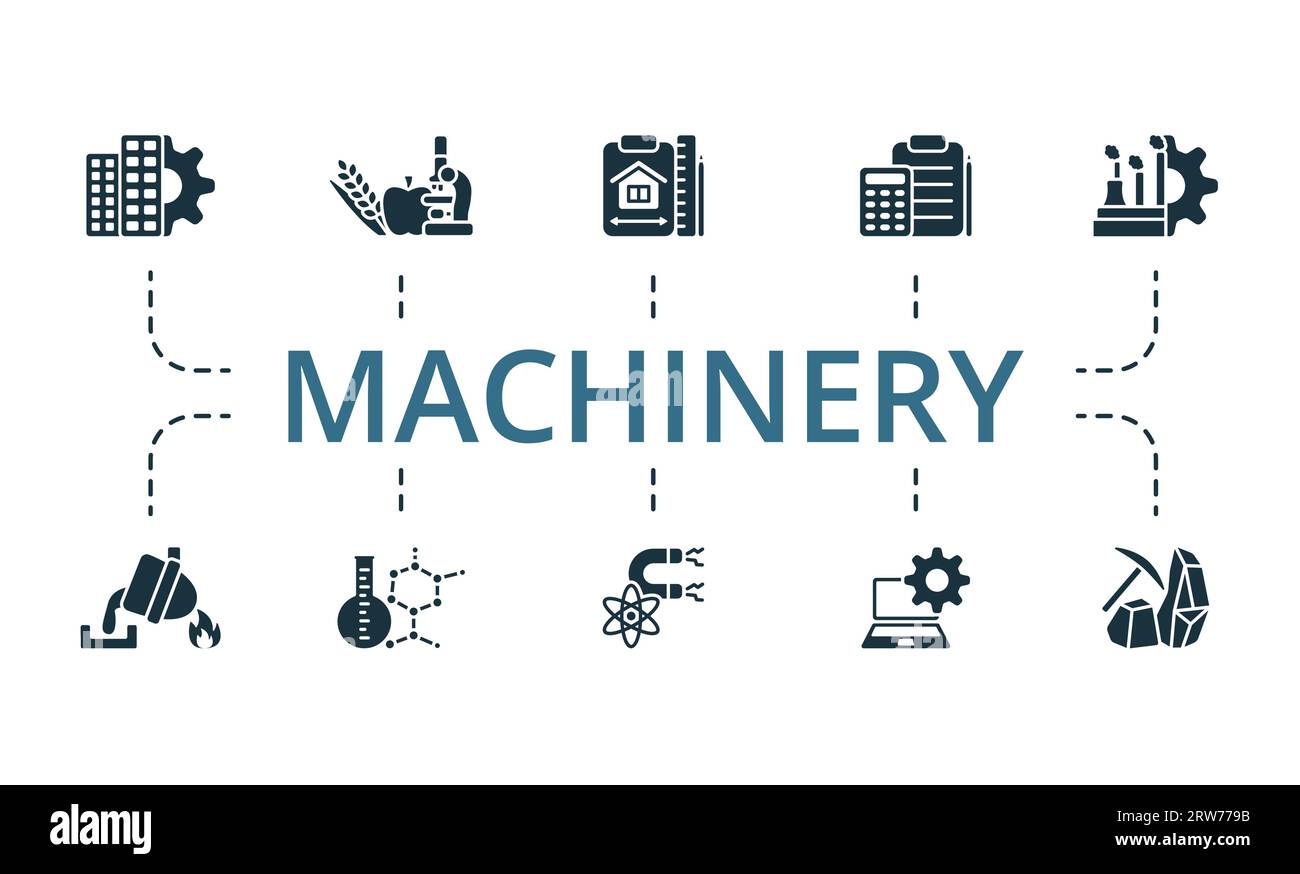 Machinery set. Creative icons: civil engineering, food engineering ...