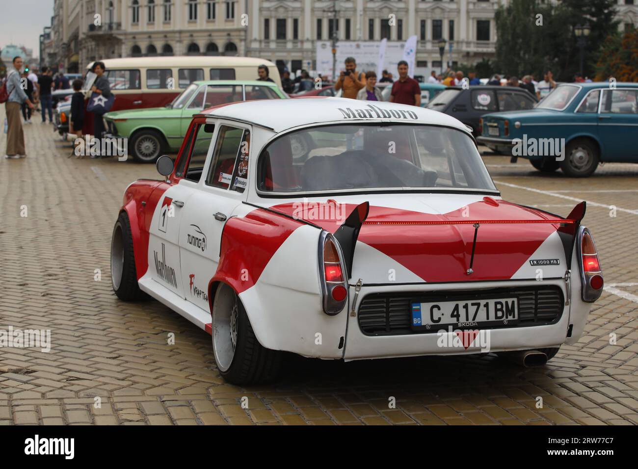Autumn retro car salon in the center of the capital of Bulgaria, Sofia ...