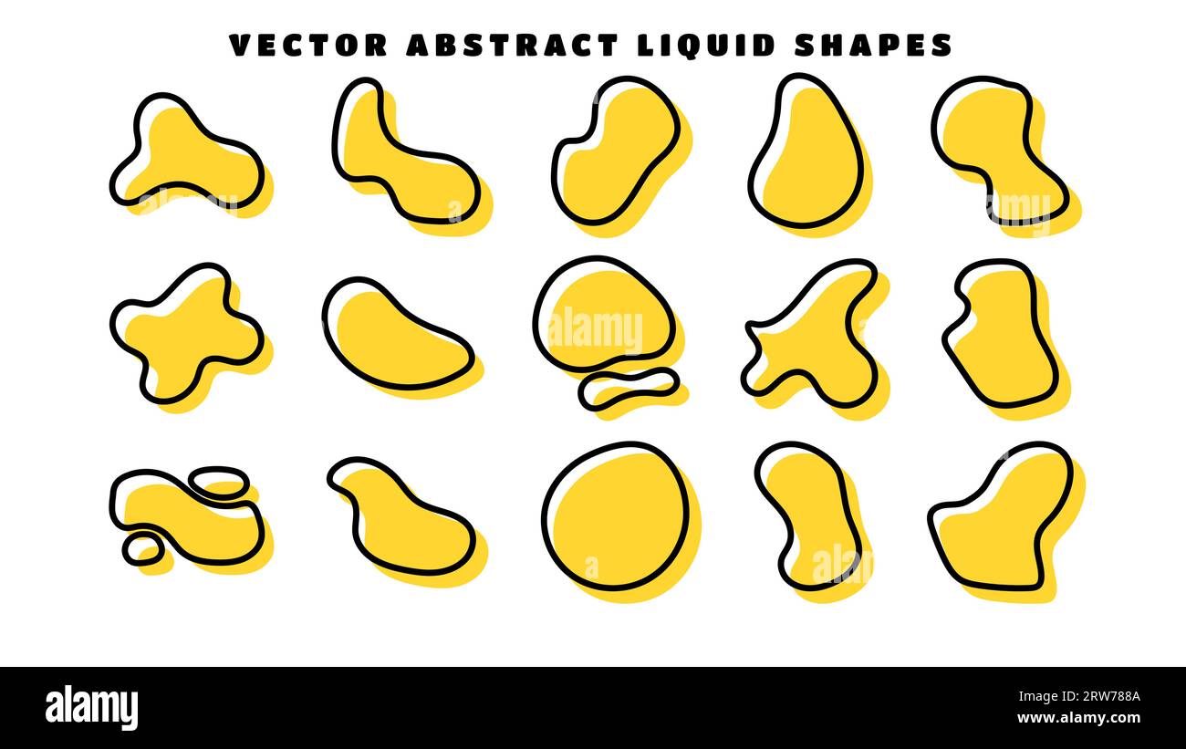 Outline blob shapes, fluid or liquid round abstract elements. Black and ...