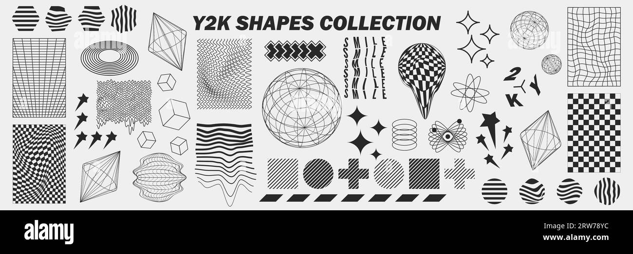 Abstract geometry wireframe shapes and patterns, cyberpunk elements ...