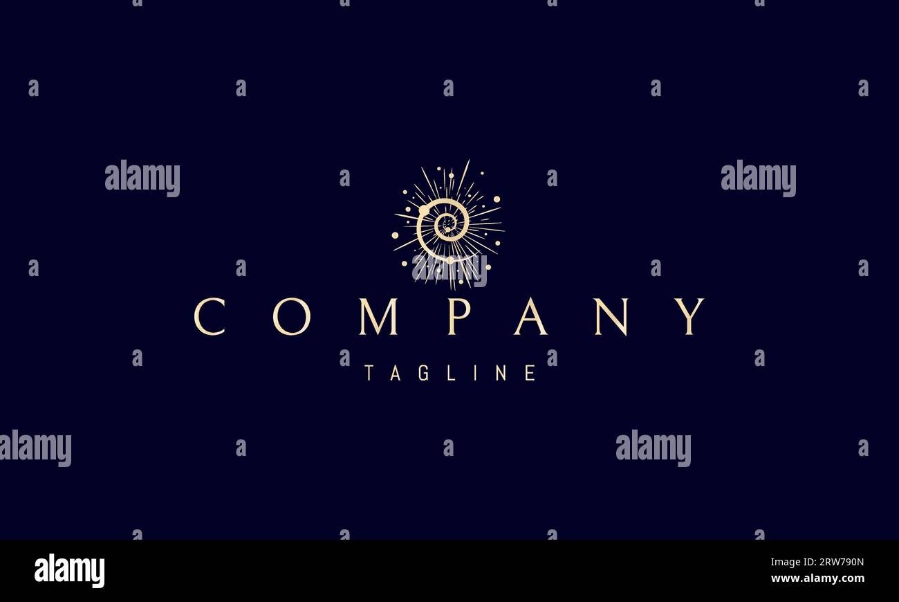 A vector golden logo with an abstract image of a big bang in space ...