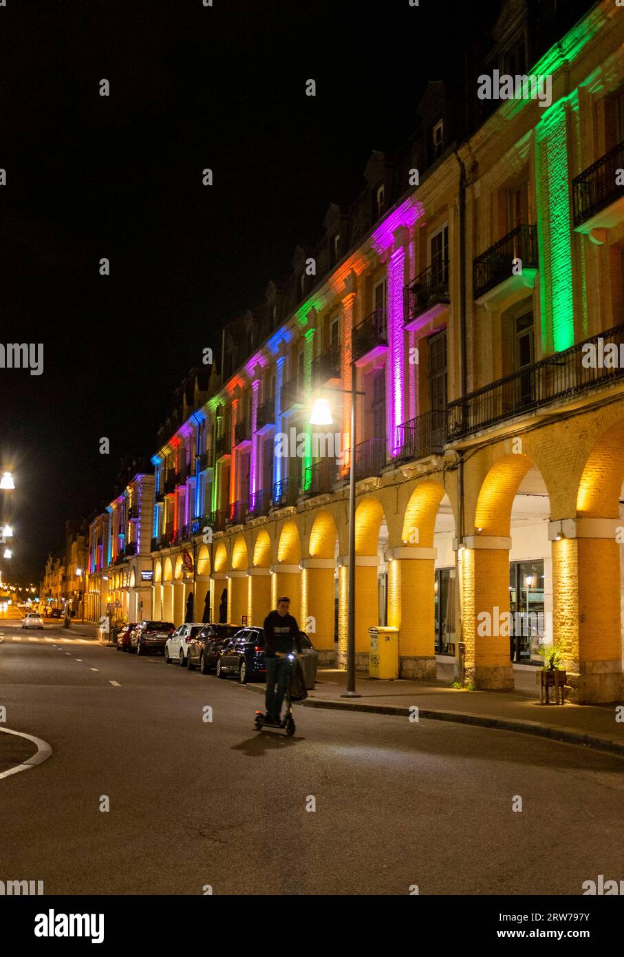 Buildings lit up at night in Dieppe , Normandy Dieppe is a fishing port ...