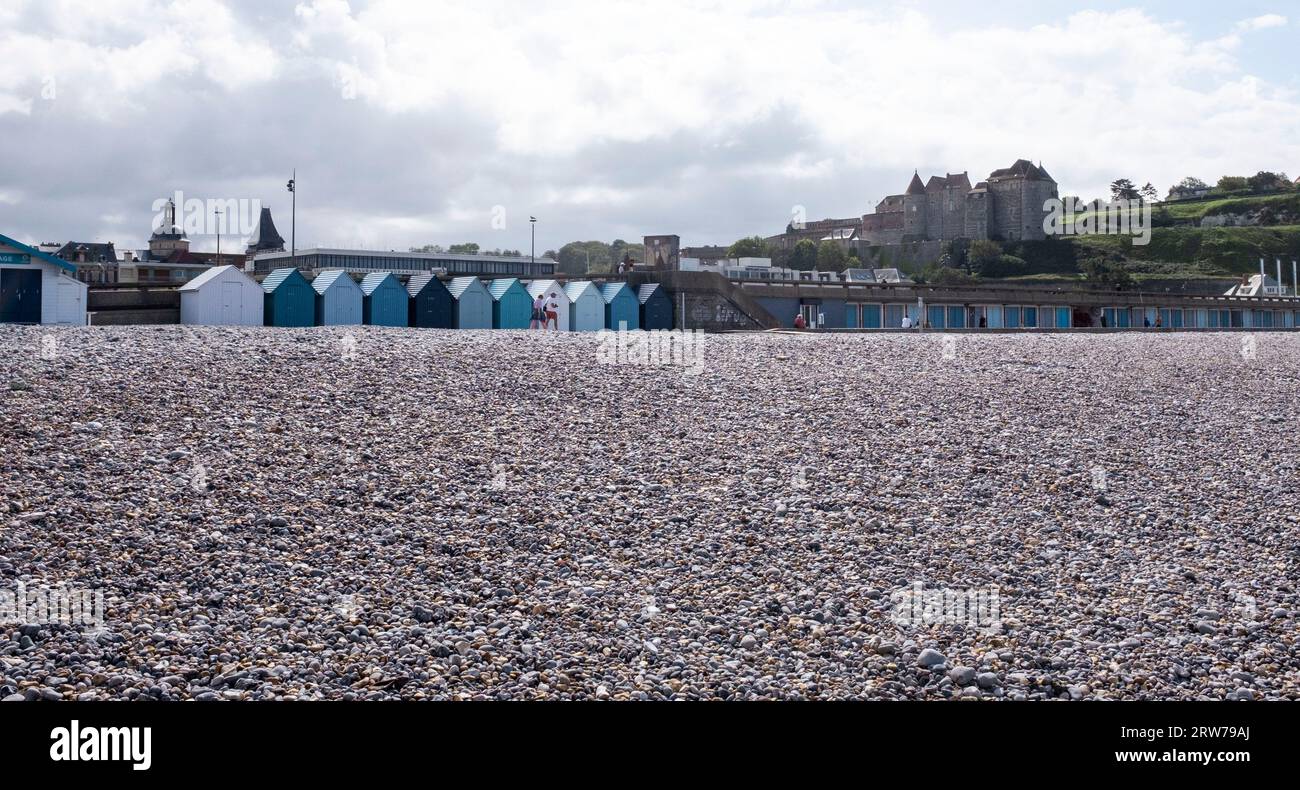 Beach huts and the chateau in Dieppe , Normandy Dieppe is a fishing ...