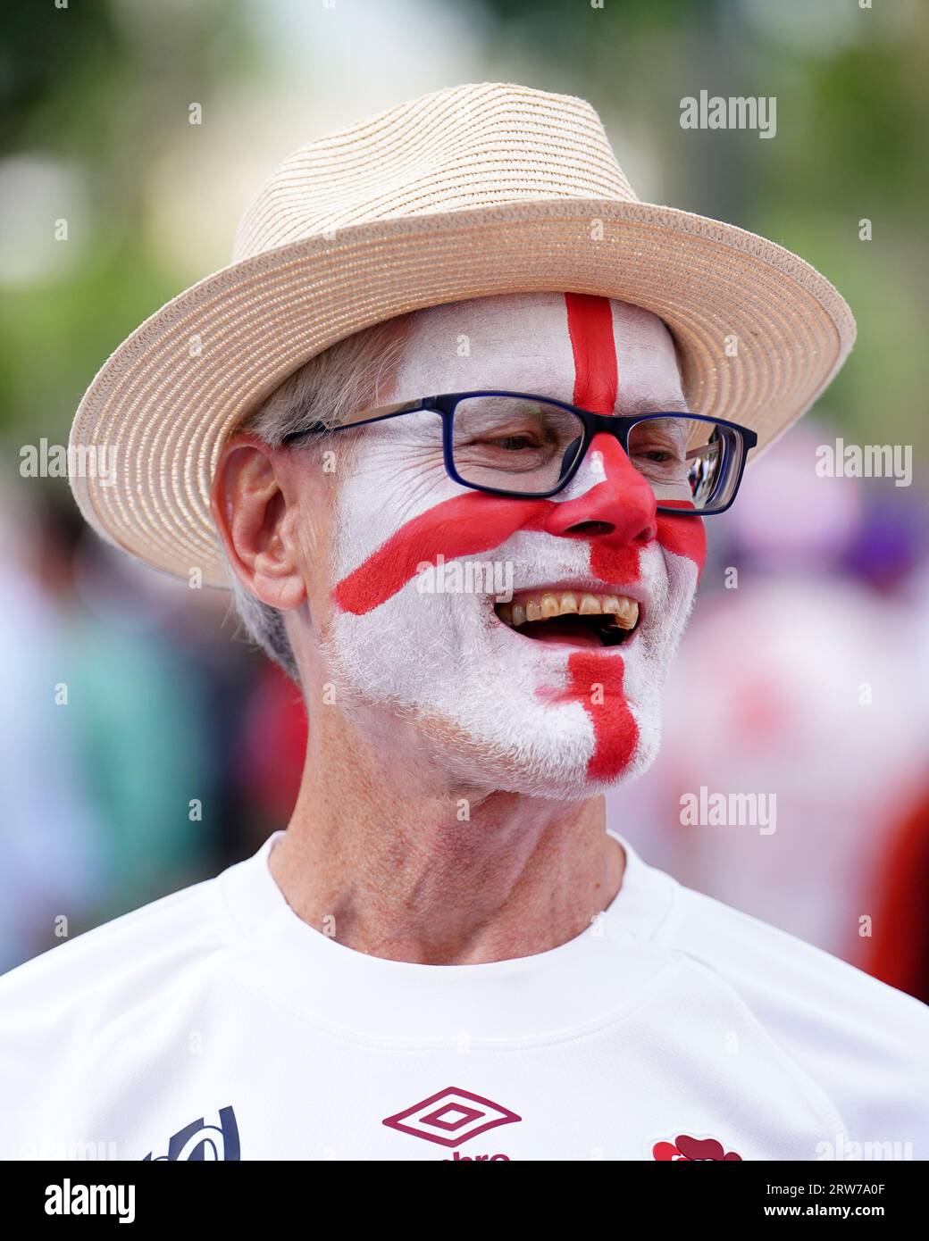 An England fan with face paint seen ahead of the Rugby World Cup 2023 ...