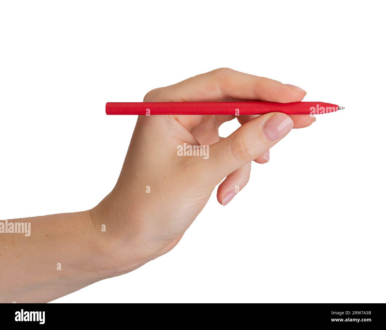 Hand holding red pen, writing, drawing, signing something Stock Photo ...