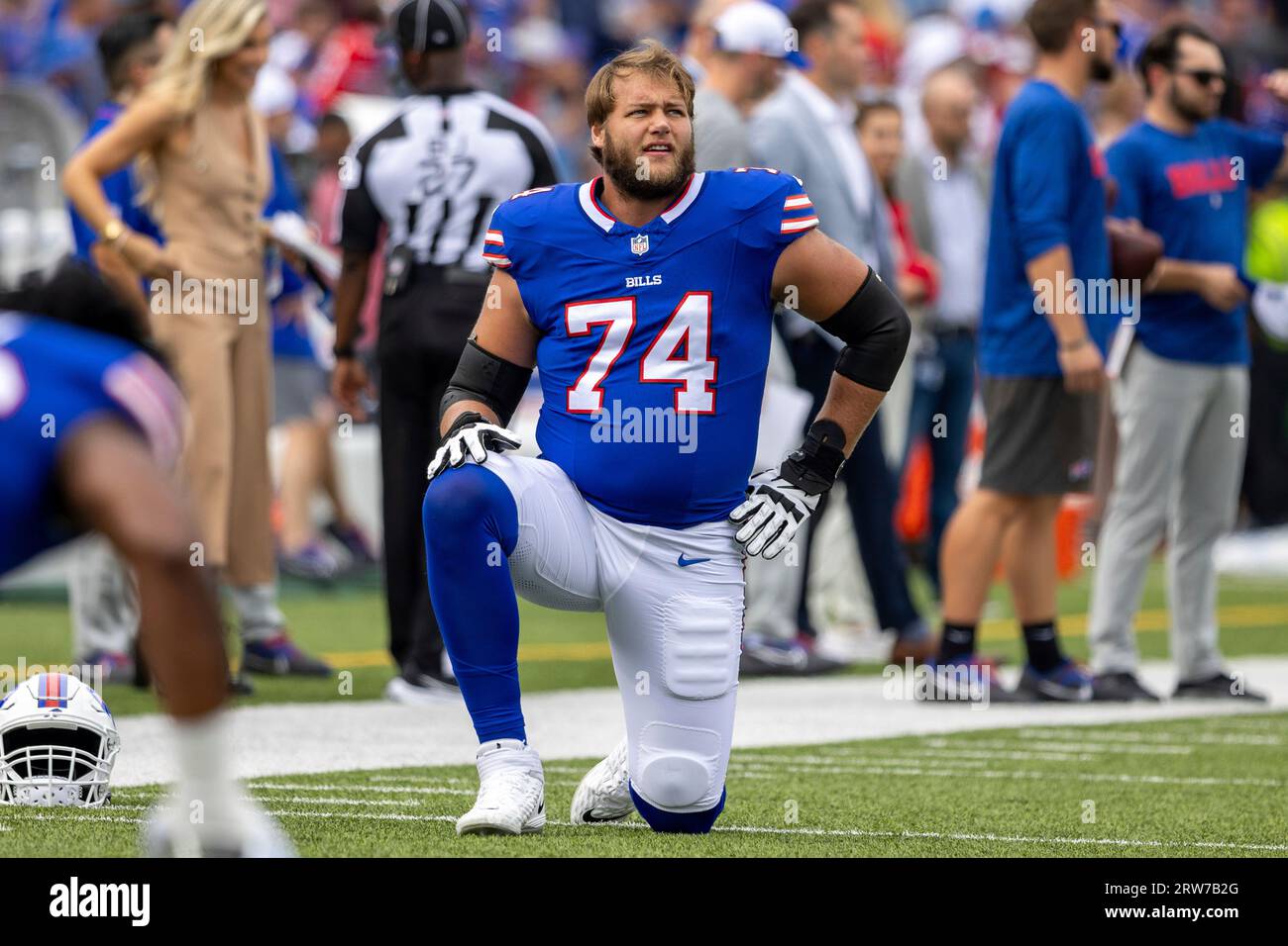 Buffalo Bills offensive tackle Ryan Van Demark (74) warms up before an ...