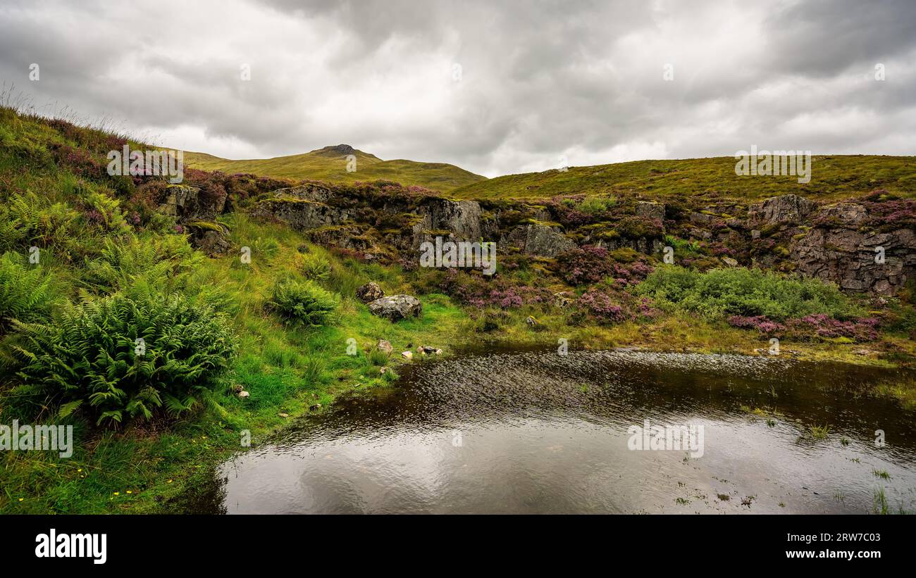 Small crystal clear lakes and green mountains in the beautiful valley ...