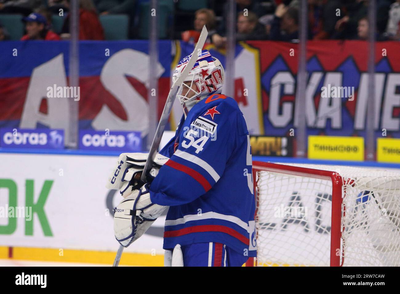 SKA Hockey Club player, Sergei Ivanov (54) seen in action during the Kontinental Hockey League ...