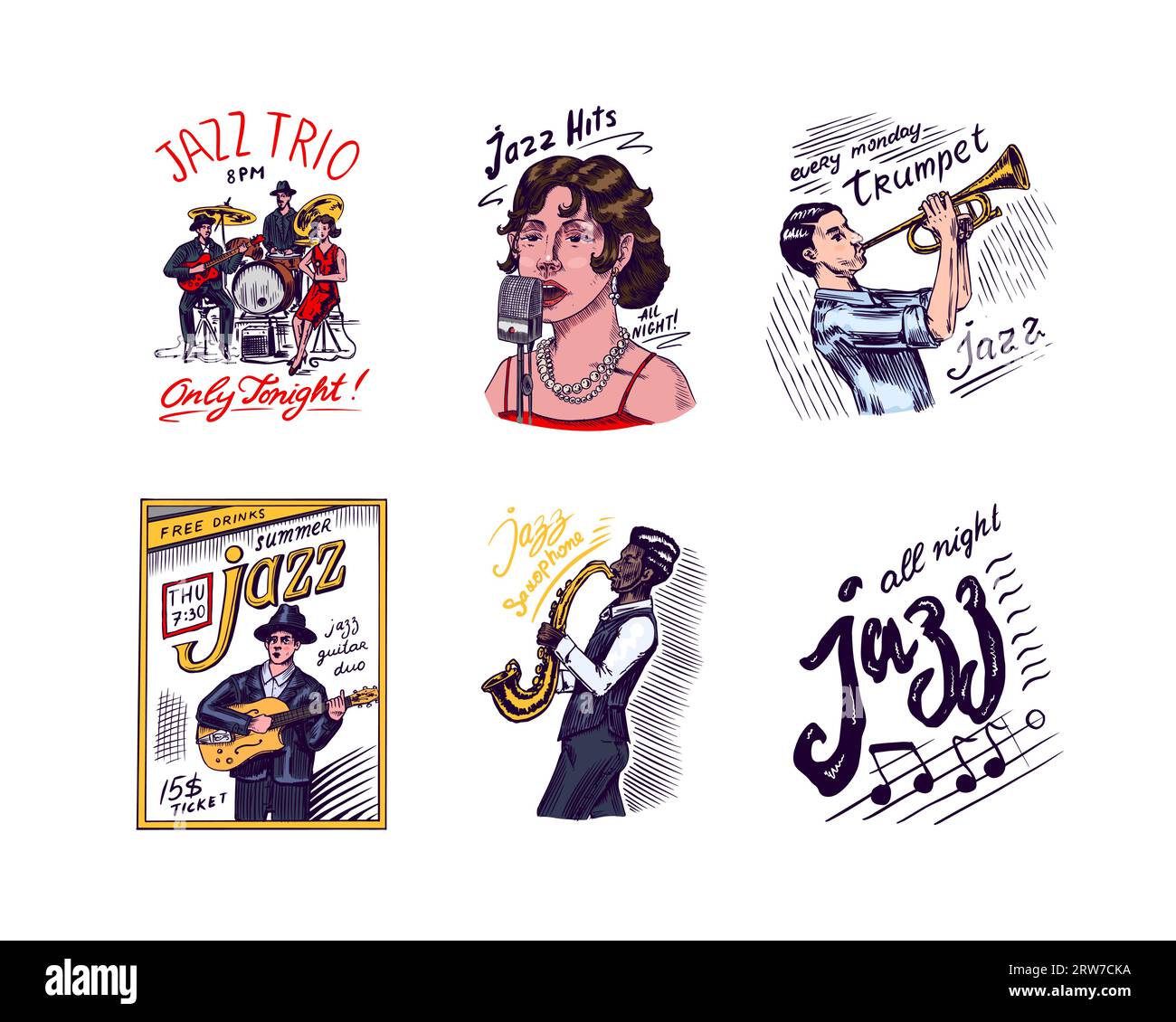 Woman jazz singer sings into a microphone Sketch. Afro American ...