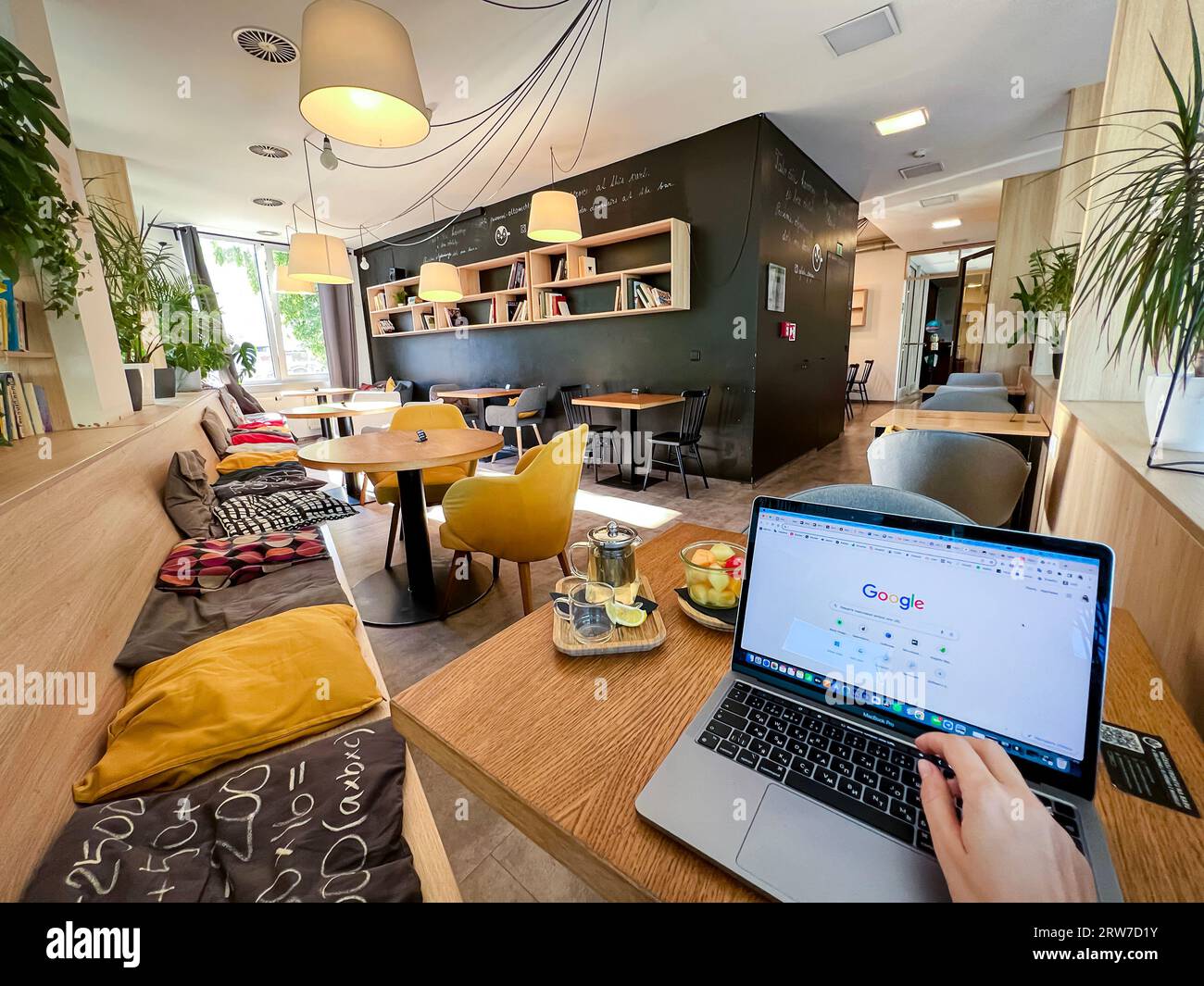 Prague, Czech republic - September 7, 2023: Interior of non-stop cafe ...