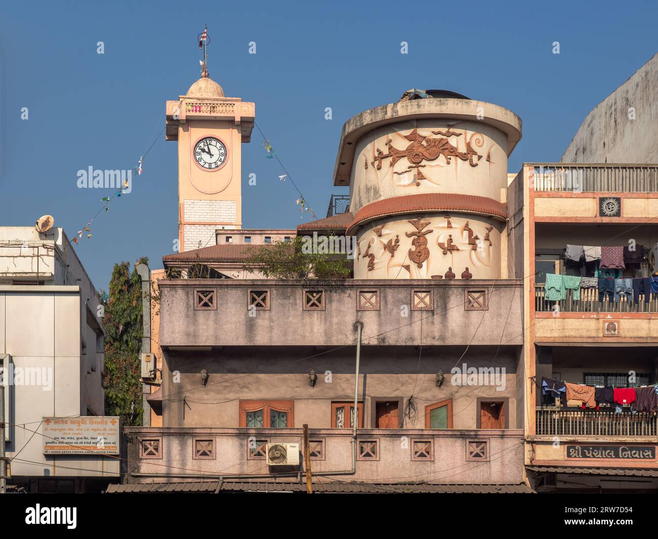 01 19 2023 Vintage Clock Tower at Art Deco Old House Near Katargam ...