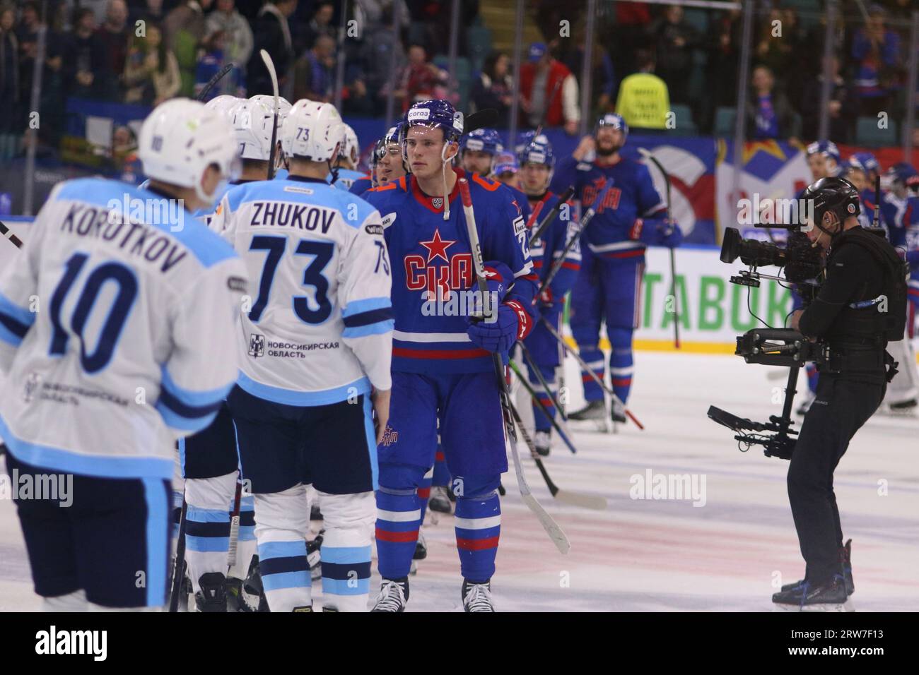 SKA Hockey Club player, Alexander Nikishin (21) seen in action during ...