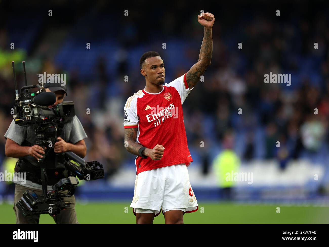Arsenal's Gabriel salutes the fans following the Premier League match ...