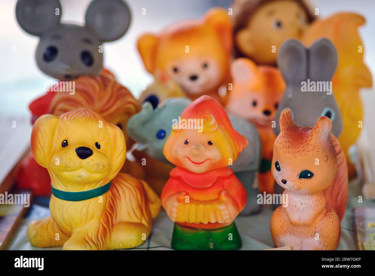 Plastic ussr toys for sale at a flea market, close up Stock Photo - Alamy