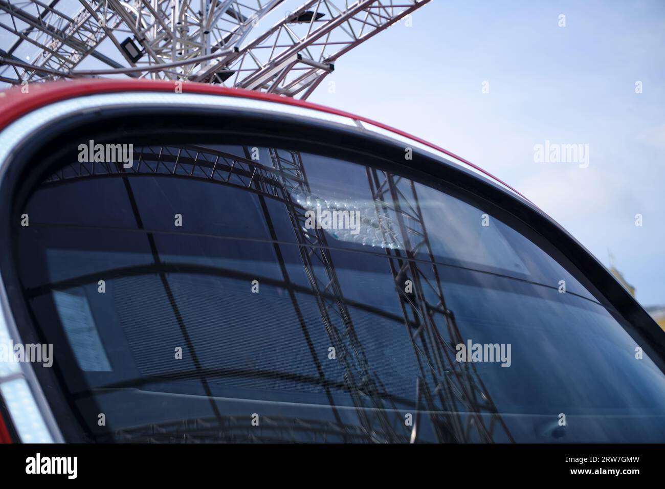 Detail of the front window of a modern train subway Stock Photo - Alamy