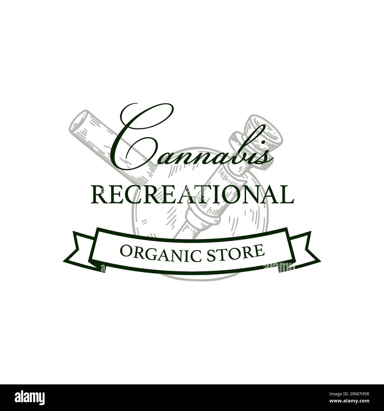 Cannabis store vintage logo template with hand drawn elements. Vector ...