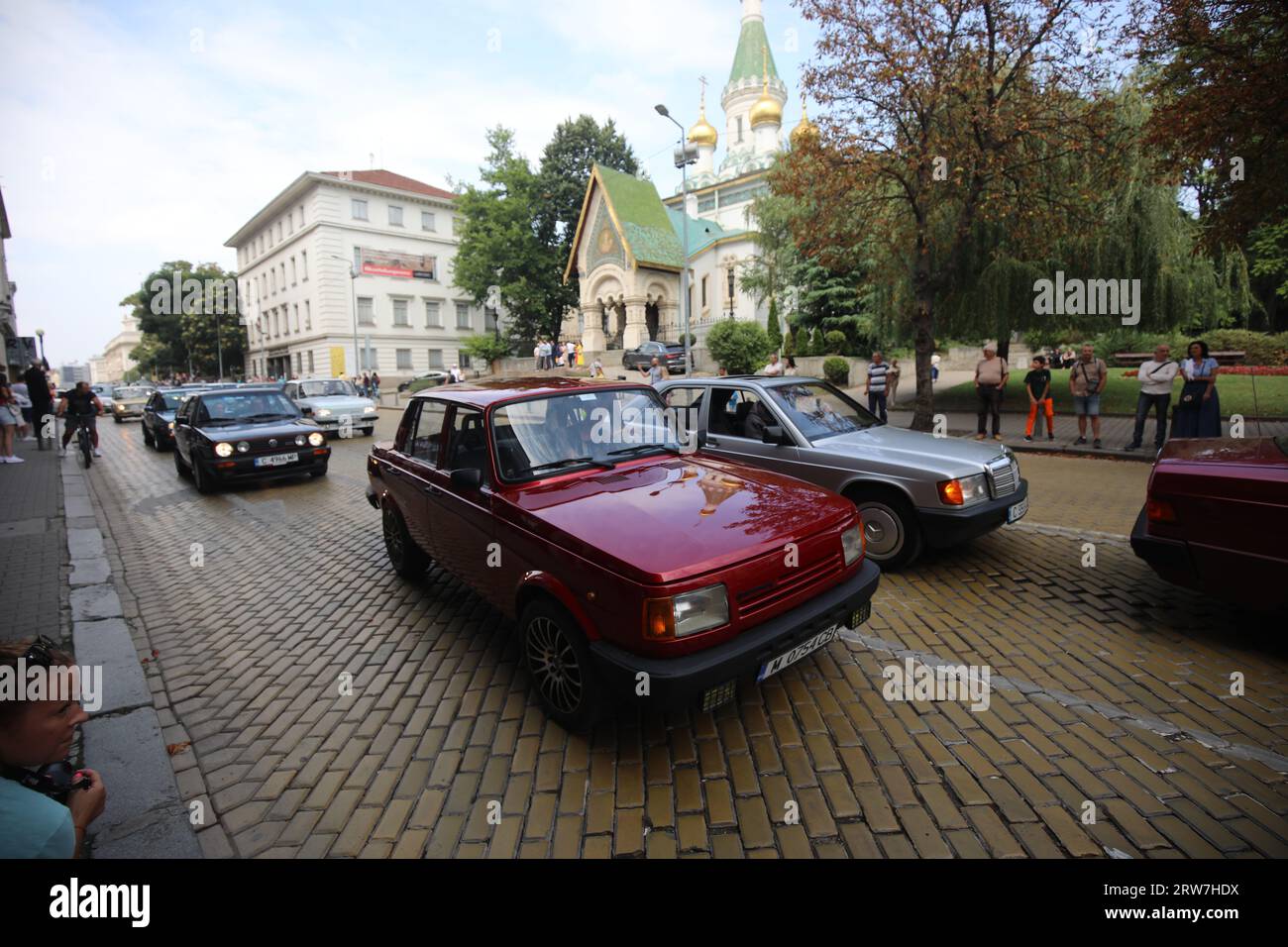 Autumn retro car salon in the center of the capital of Bulgaria, Sofia ...