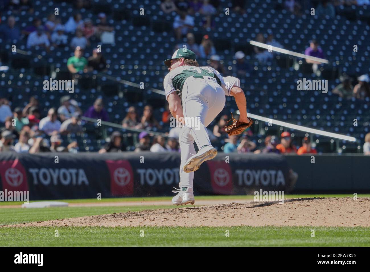 Denver CO, USA. 8th Apr, 2023. Colorado pitcher Evan Justice (56 ...