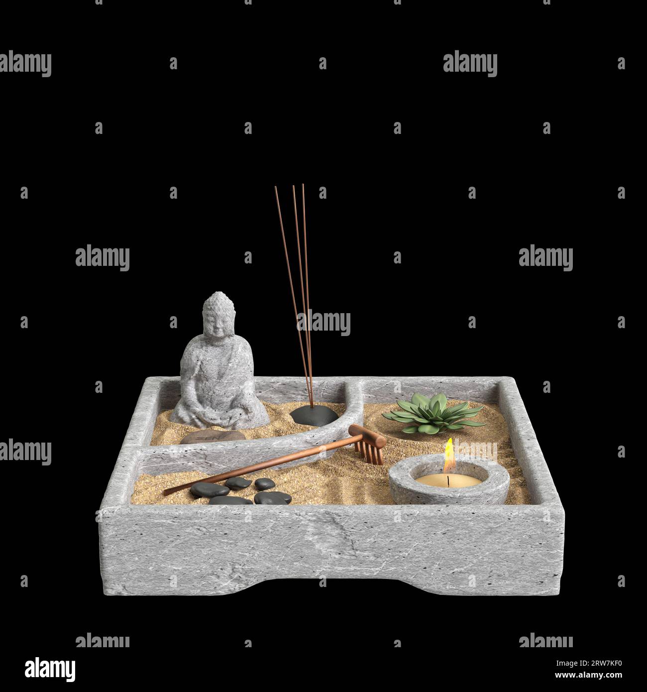 3d illustration of zen decoration isolated black background Stock Photo ...