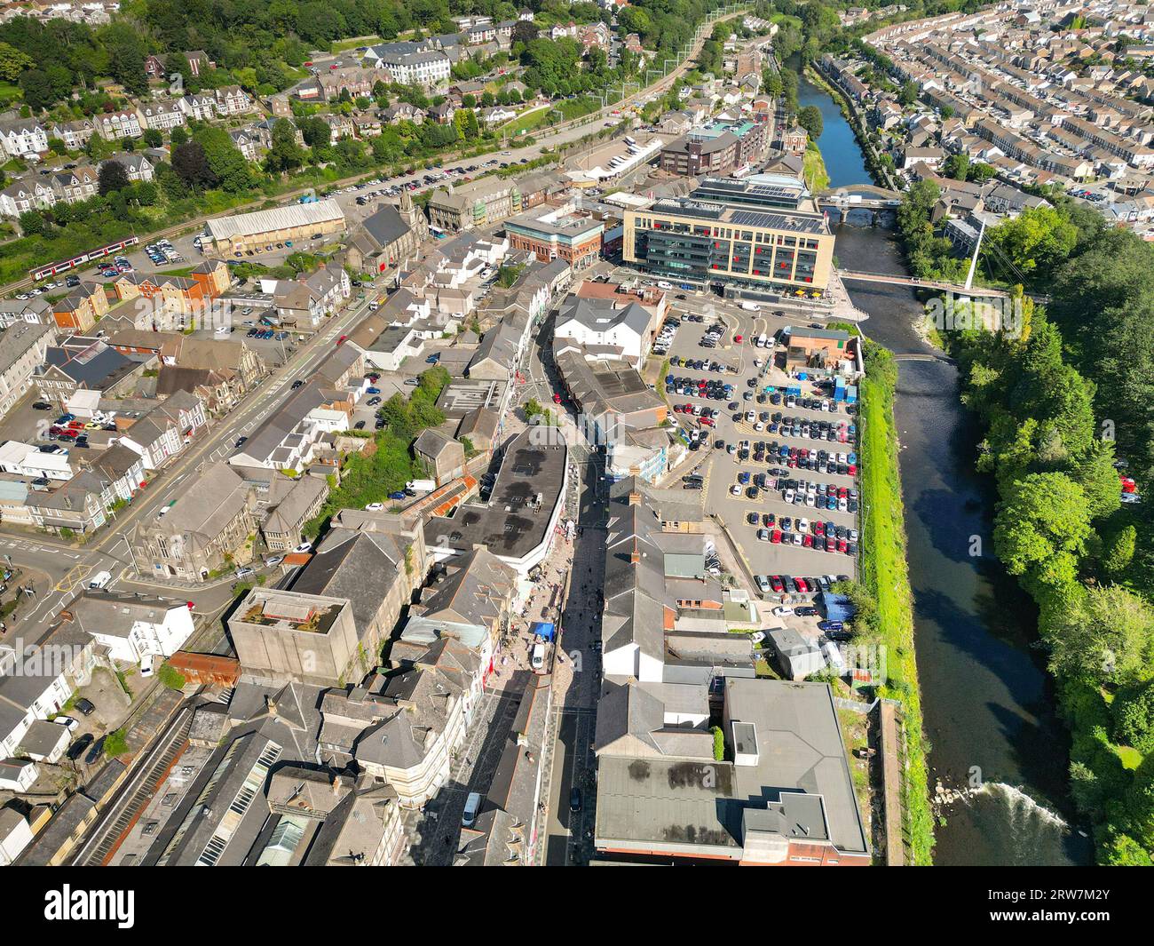 Pontypridd, Wales - 12 September 2023: Drone view of Pontypridd town ...