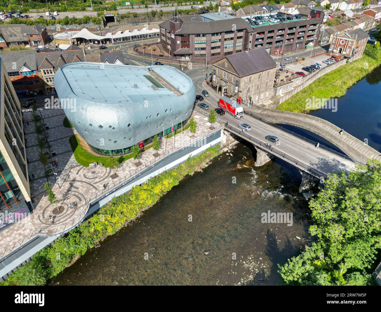 Pontypridd, Wales - 12 September 2023: Drone view of the new public ...