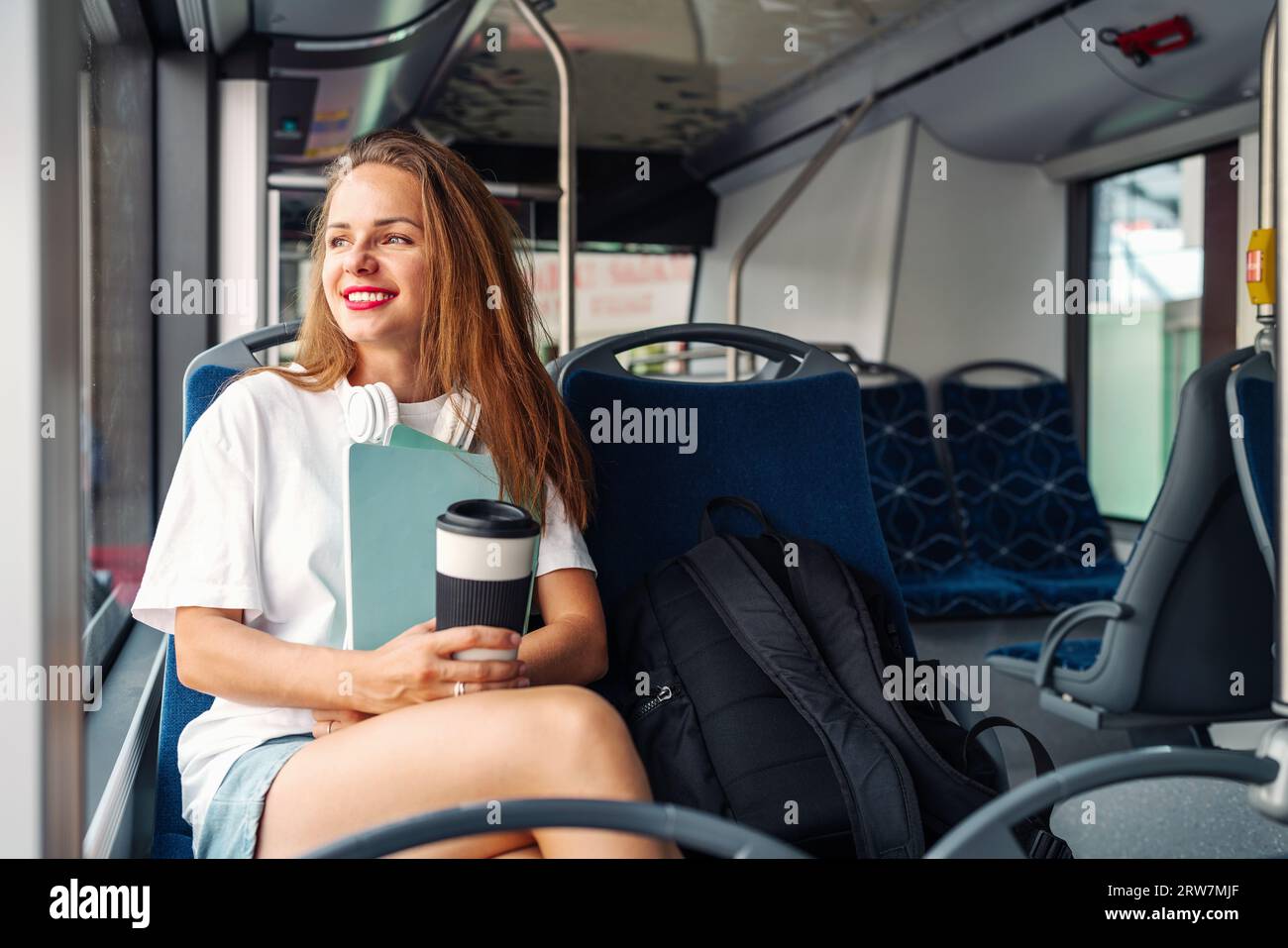Woman sitting bus window bus hi-res stock photography and images - Alamy