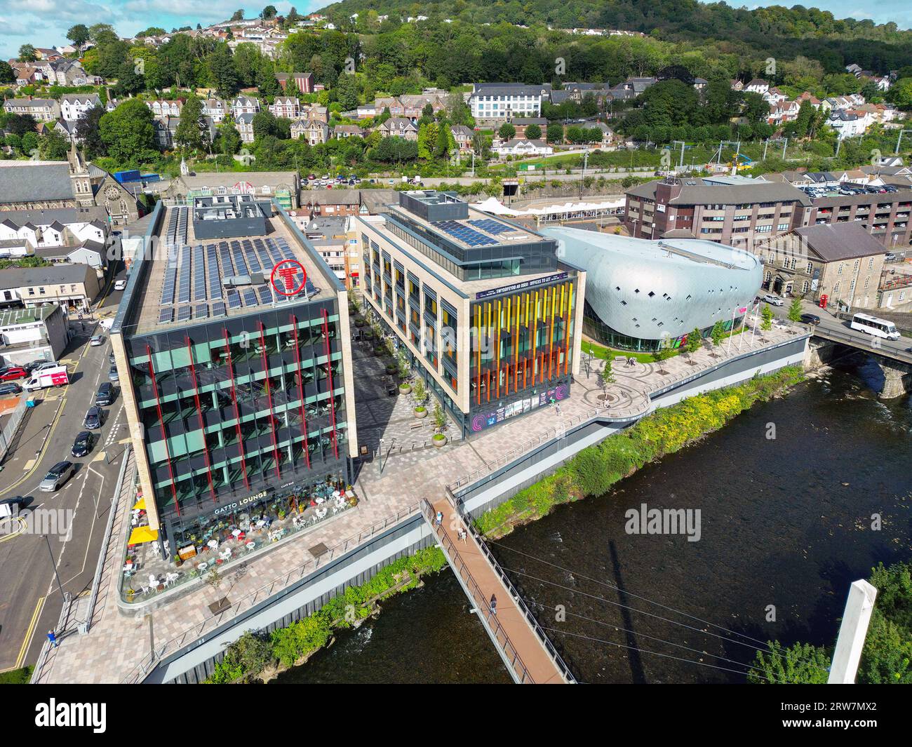 Pontypridd, Wales - 12 September 2023: Drone view of the new office ...