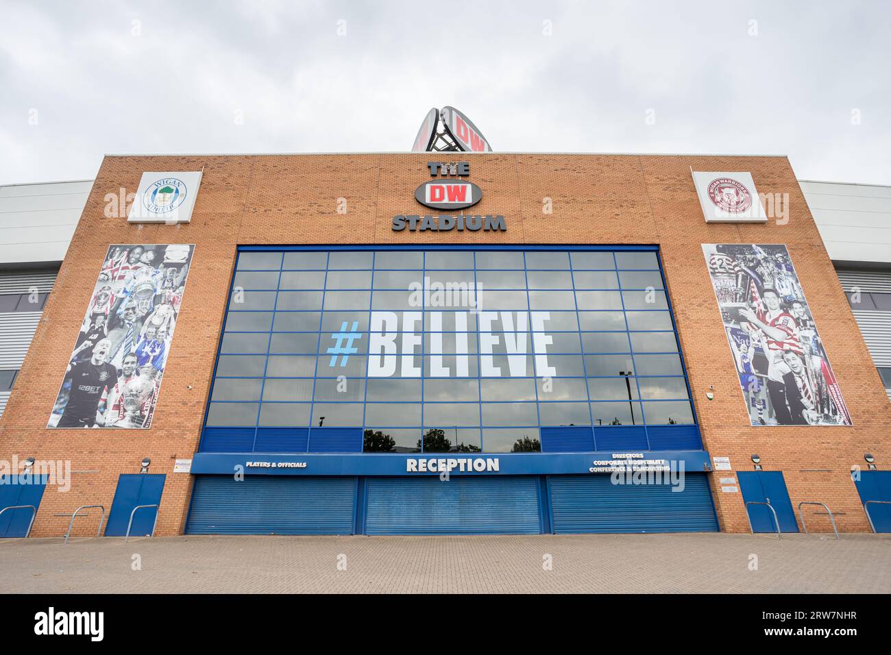 The main entrance to the DW Stadium, home of Wigan Athletic and Wigan ...