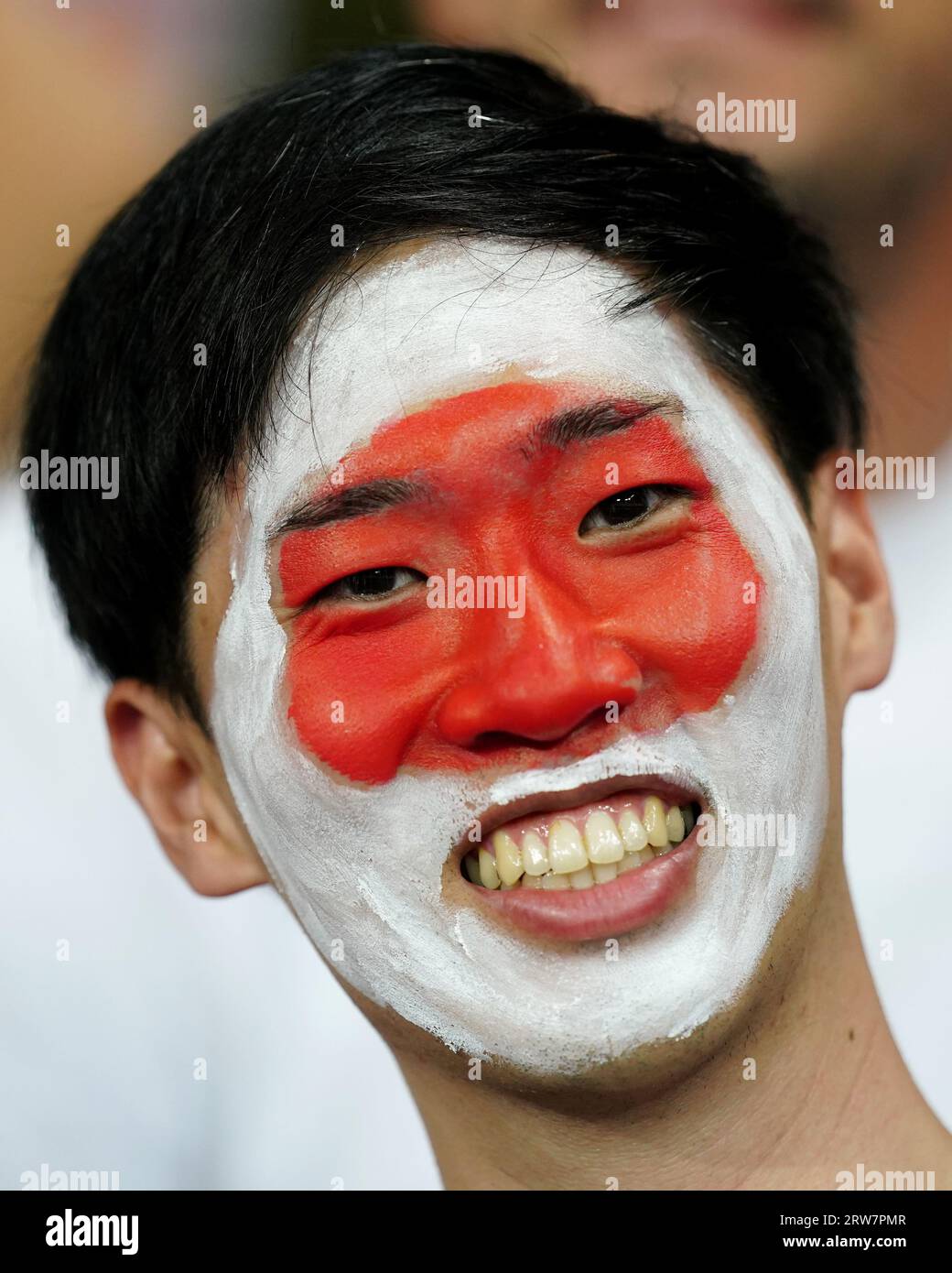 A Japan fan with face paint seen ahead of the Rugby World Cup 2023 ...