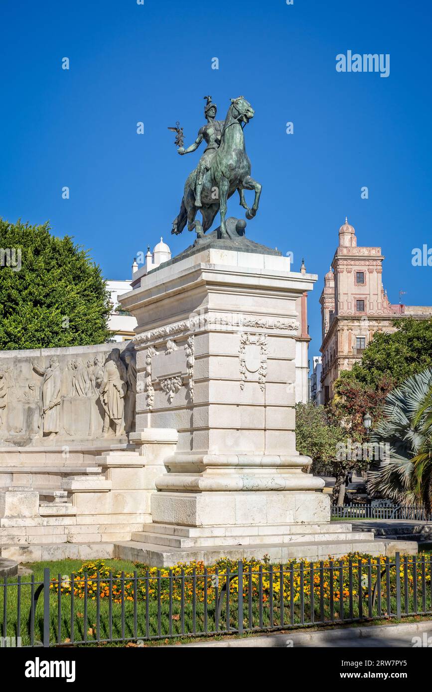 Bronze statue of male figure on horseback representing war - part of ...