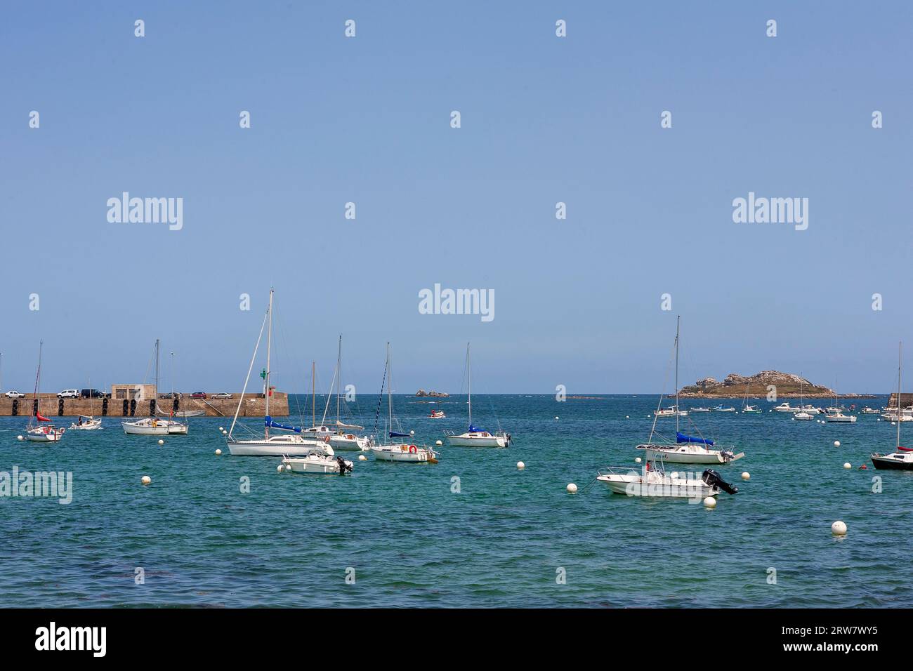 High tide in the Old Port of Roscoff, Finistère, Brittany, France, with ...
