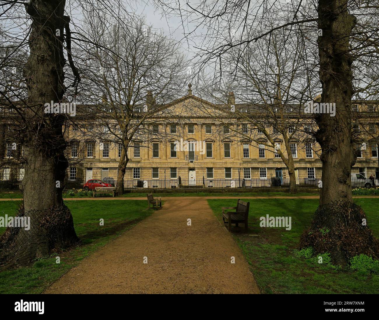 View of Queen's Square from the small park, City of Bath, England ...